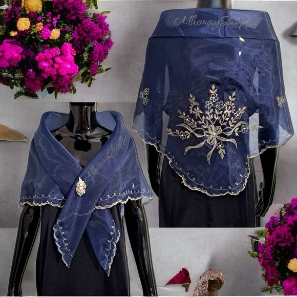 Handmade | Accessories | Navy Bluemodern Embroidered Filipiniana ...